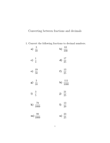 Converting between fractions and decimals worksheet no 3 (with ...