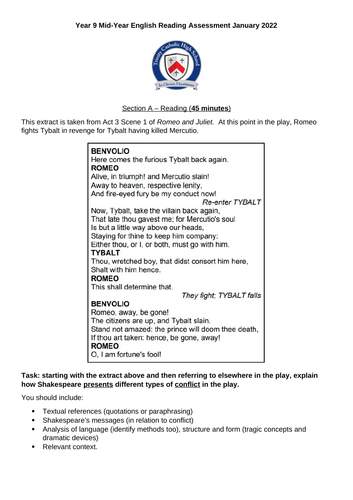 Romeo and Juliet End of Unit Assessment Preparation Lesson (Assessment ...