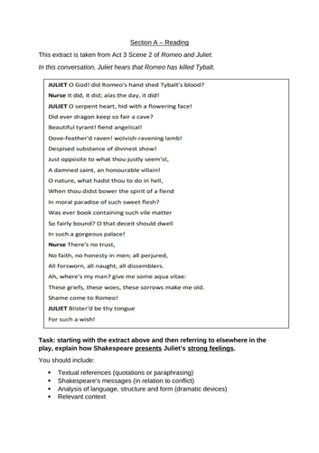 Romeo and Juliet End of Unit Assessment Preparation Lesson (Assessment ...