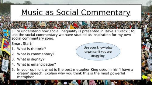 Social Commentary - Complete SoL and Knowledge Organiser | Teaching ...