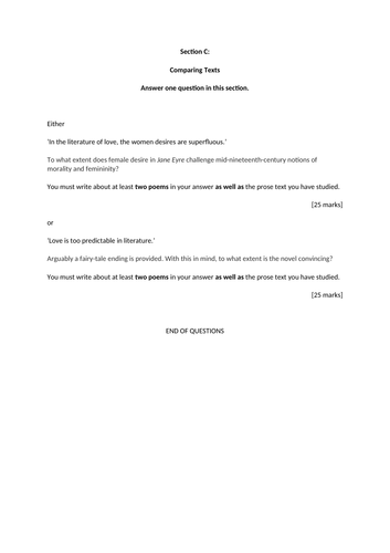 Jane Eyre AQA A level Paper 1 Mock Questions | Teaching Resources