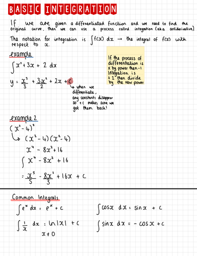 Basic Integration Notes (IGCSE Cambridge Additional Mathematics ...