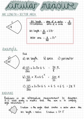 Circular Measure Notes Igcse Cambridge Additional Mathematics