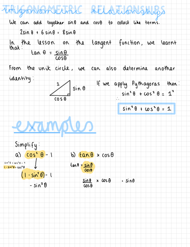 Trigonometric Relationships Notes (IGCSE Cambridge Additional ...
