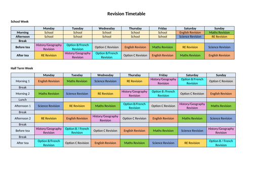 Revision Timetable | Teaching Resources