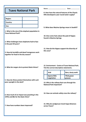 Our Great National Parks: Tsavo National Park | Teaching Resources