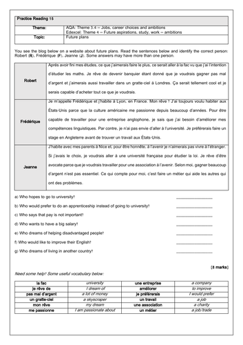 Reading Exam Practice - French GCSE | Teaching Resources
