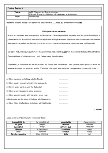 Reading Exam Practice - French GCSE | Teaching Resources