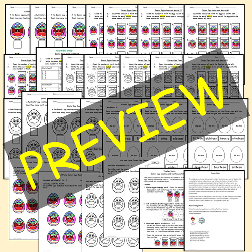 Easter Eggs with Teeth Counting to 20 and Matching Worksheets ...