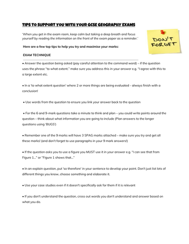 AQA GCSE Geography Revision Pack Paper 1 | Teaching Resources