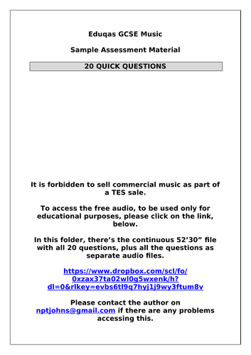 Eduqas GCSE Music - 20 Quick Questions - Practice Paper / Mock Exam ... Eduqas GCSE Music - 20 Quick Questions - Practice Paper / Mock Exam ...