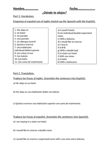 Accommodation KS3 Beginner's Spanish - PPT, Wordsearch and Worksheet ...