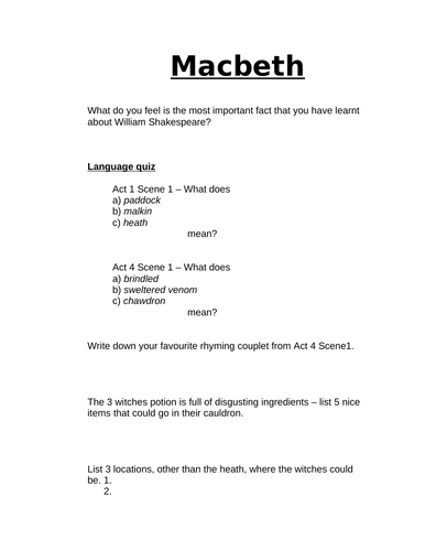 Shakespeare's Macbeth: Extensive Drama resource pack | Teaching Resources