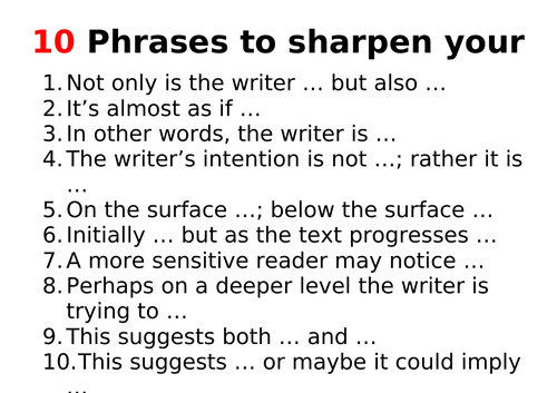 Verbs and phrases to sharpen your analysis | Teaching Resources