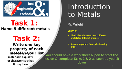 Design Technology: metals & their properies | Teaching Resources
