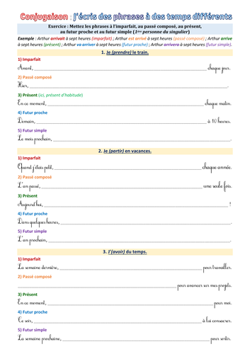 [French A2] Conjugation - Conjugate sentences in 5 different tenses ...