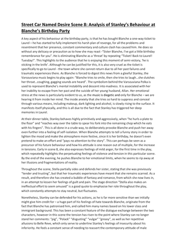 A* Alevel Street Car Essay Analysis Stanley Scene 8 | Teaching Resources