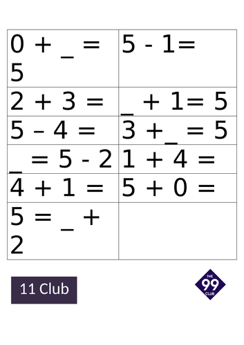 99 club arithmetic / number bonds practice | Teaching Resources