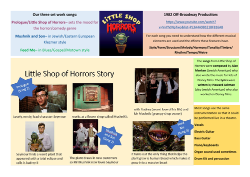 AQA Little Shop of Horrors Set Works Revision Knowledge Organiser ...