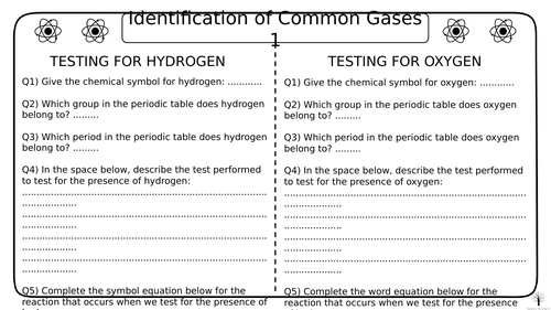 Identification of Common Gases - GCSE Chemistry Worksheets | Teaching ...