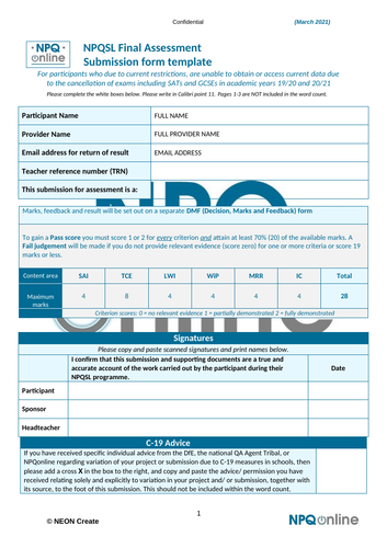 NPQSL Successful submission FULL DOCUMENT January 2022 | Teaching Resources