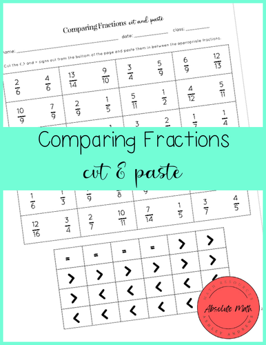 Comparing Fractions Cut and Paste | Teaching Resources
