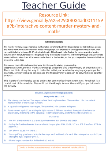 Murder, Mystery & Maths | Teaching Resources