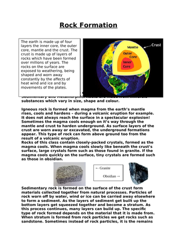Layers of the Earth and Rock formation comprehension activity ...