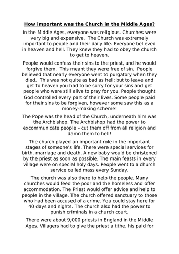 How important was the church in the Middle Ages? | Teaching Resources