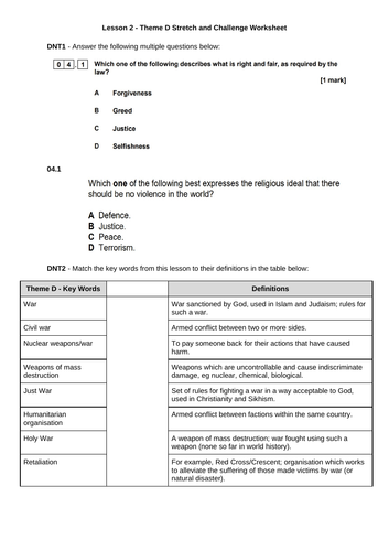 Theme D Worksheets for Prezi - Paper 2 - Religious Studies - GCSE - AQA ...