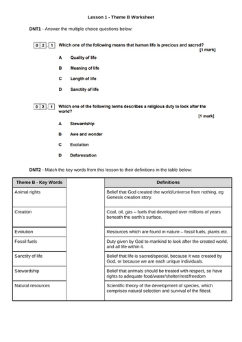 Theme B Worksheets for Prezi - Paper 2 - Religious Studies - GCSE - AQA ...