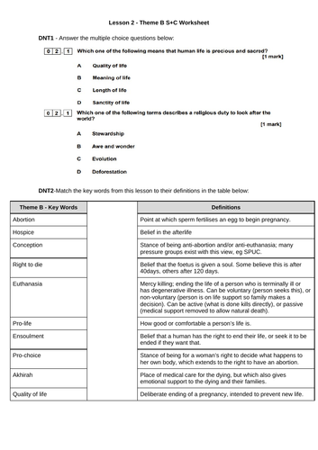 Theme B Worksheets for Prezi - Paper 2 - Religious Studies - GCSE - AQA ...