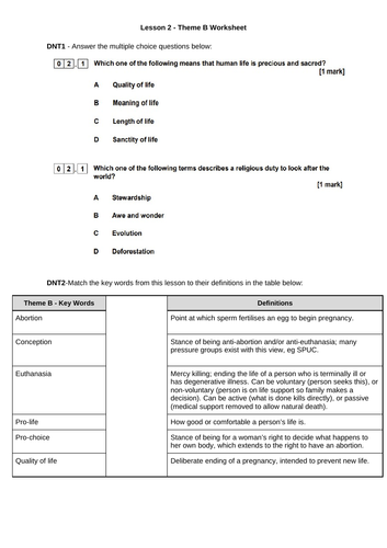 Theme B Worksheets for Prezi - Paper 2 - Religious Studies - GCSE - AQA ...