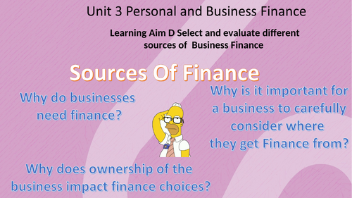 BTEC Business, Level 3, Unit 3 Personal and Business Finance Learning ...