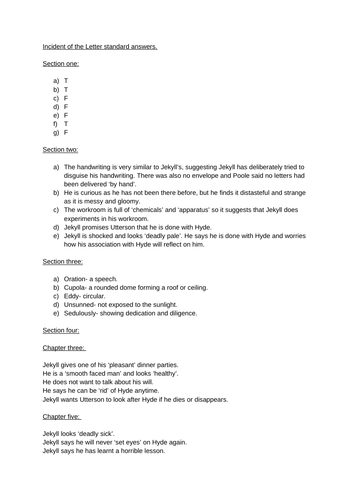 Jekyll and Hyde homework sheet- Chapter 5 (low ability). | Teaching ...
