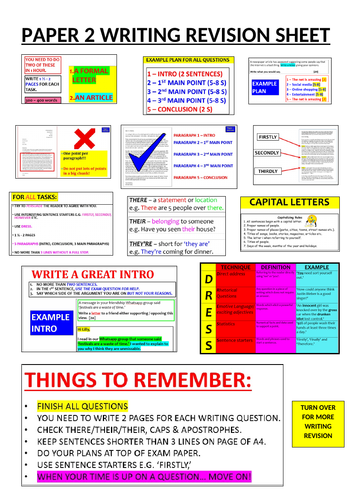 EDUQAS Paper 2 Writing revision sheets (GCSE English Language ...