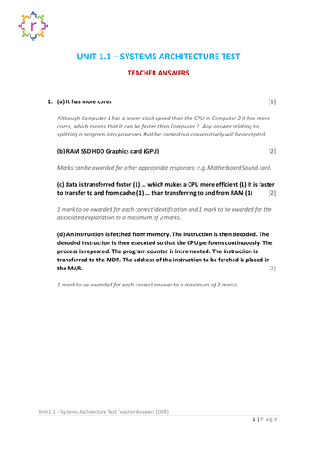 GCSE Computer Science (OCR) Class Test Unit 1.1 - Systems Architecture ... GCSE Computer Science (OCR) Class Test Unit 1.1 - Systems Architecture ...