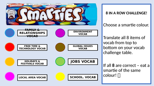 Smarties GCSE Languages Vocab Challenge Template | Teaching Resources