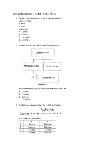 Chemical Composition in a Cell - Water & Various Carbohydrates ...
