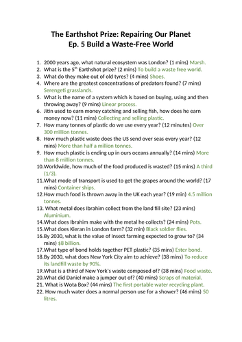 The Earthshot Prize: Repairing Our Planet Ep.5 Worksheet | Teaching ...