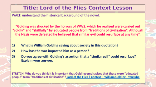 Lord of the Flies Context Lesson | Teaching Resources