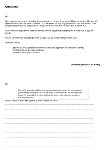 Unit 3: Personal and Business Finance Learning Aim A - BTEC Level 3 ...