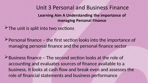 Unit 3: Personal and Business Finance Learning Aim A - BTEC Level 3 ...