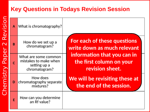 AQA GCSE Chromatography Revision Session | Teaching Resources