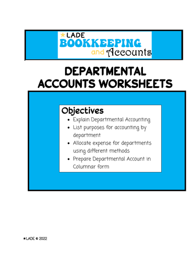 Departmental Accounts Worksheets | Teaching Resources
