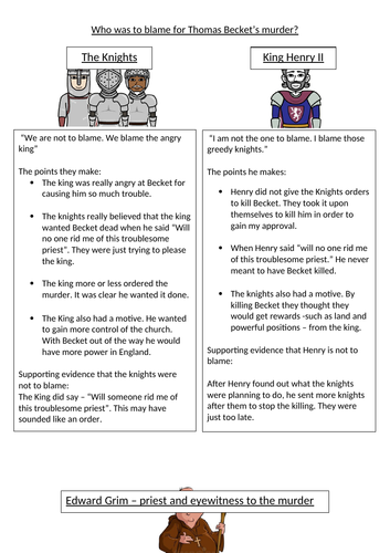 Who Killed Thomas Becket - Murder enquiry (group work) | Teaching Resources