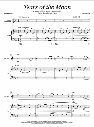 Tears of the Moon (Tenor Sax & Piano) | Teaching Resources