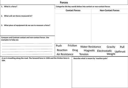 Forces revision activity - Year 7 & 8 | Teaching Resources