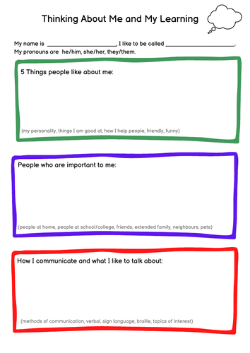 Thinking about me and my learning- All about me worksheets | Teaching ...