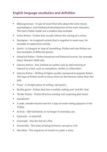 Key English language vocabulary and definition. | Teaching Resources